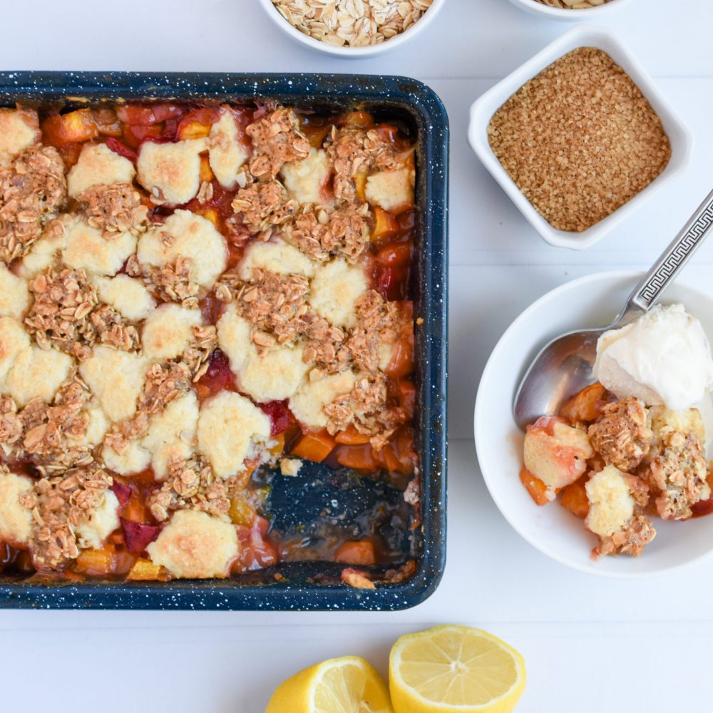 Peach Cobbler with a Crispy Oat Topping - Clabber Girl
